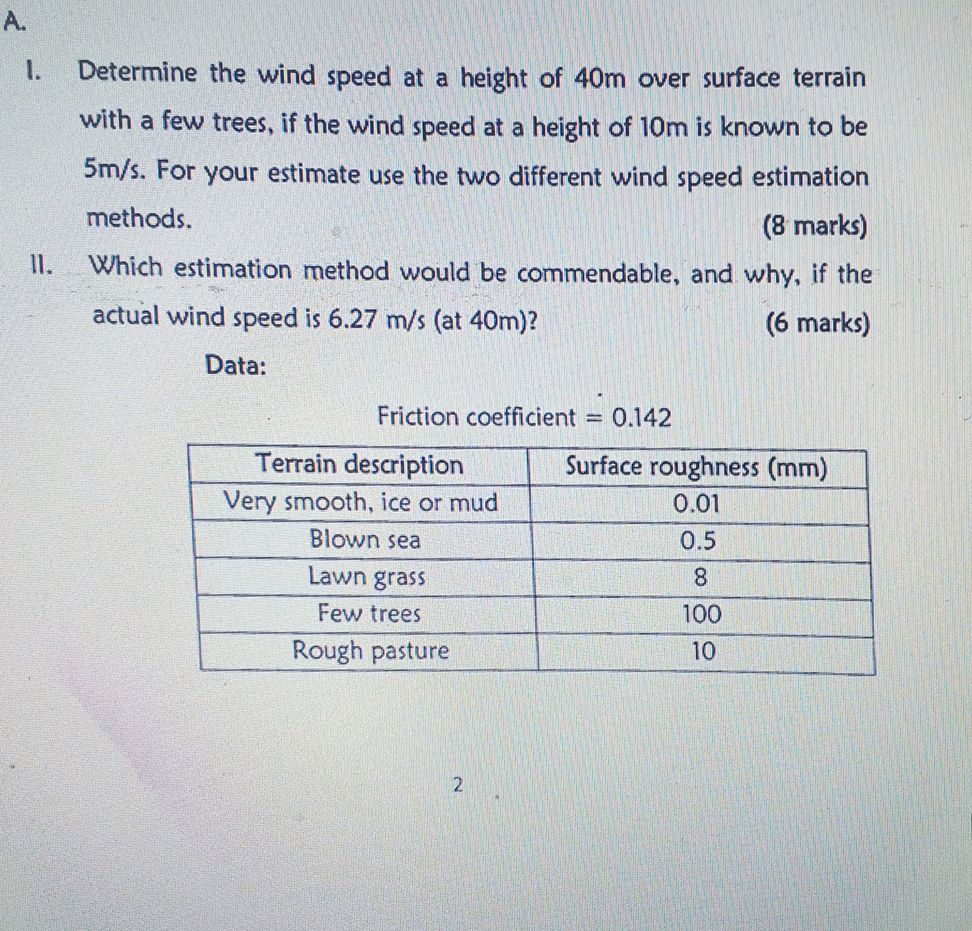 1. Determine the wind speed at a height of | StudyX