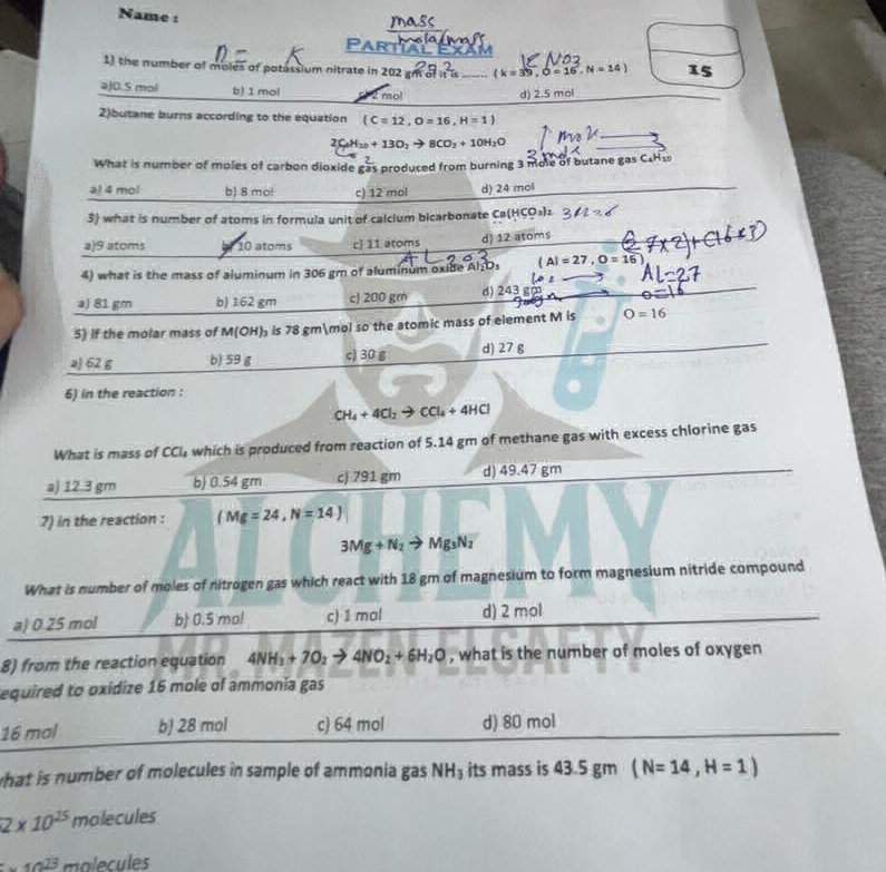 1) the number of moles of potassium nitrate | StudyX