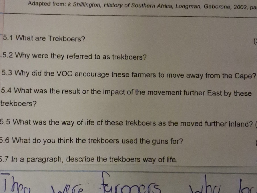 5.1 What are Trekboers? 5.2 Why were they | StudyX