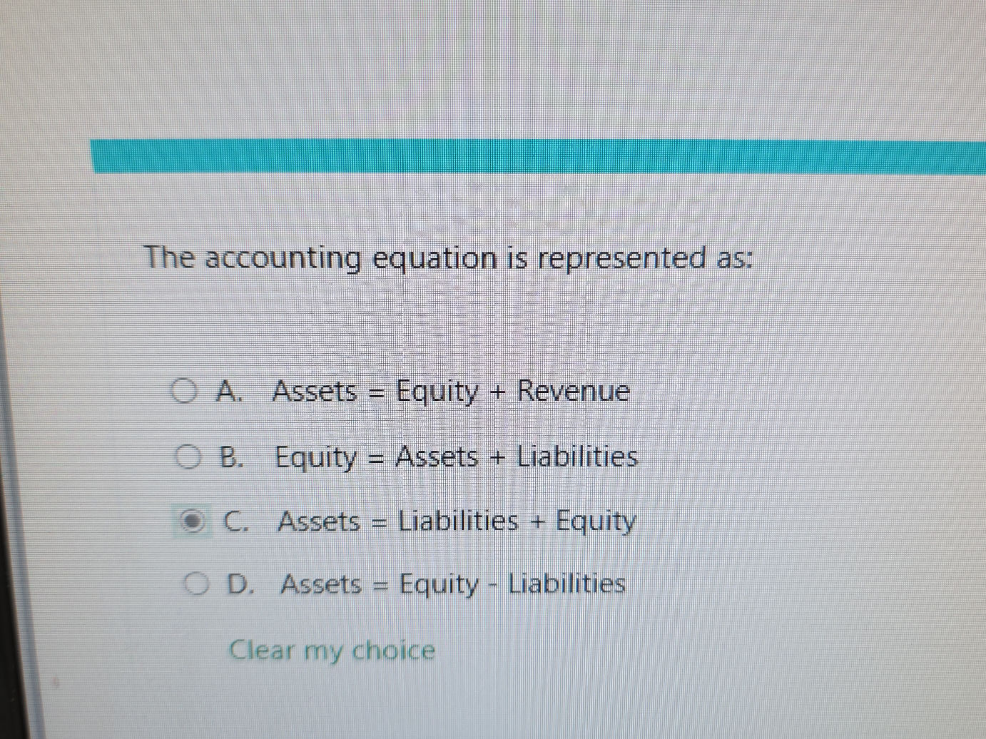 The accounting equation is represented as: | StudyX