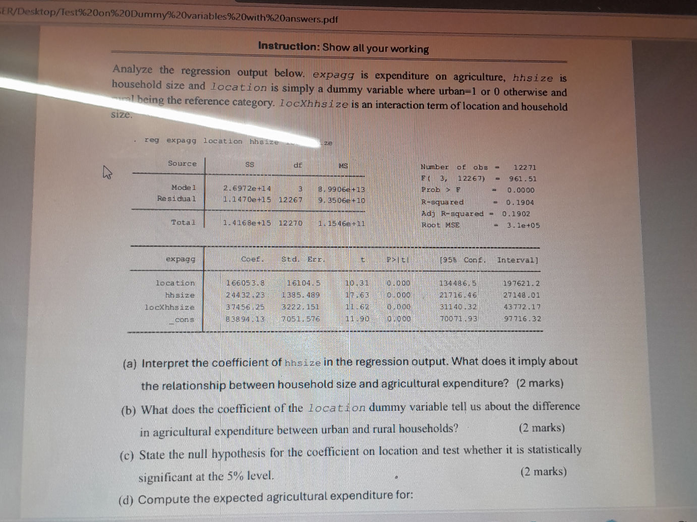 Analyze the regression output below. | StudyX