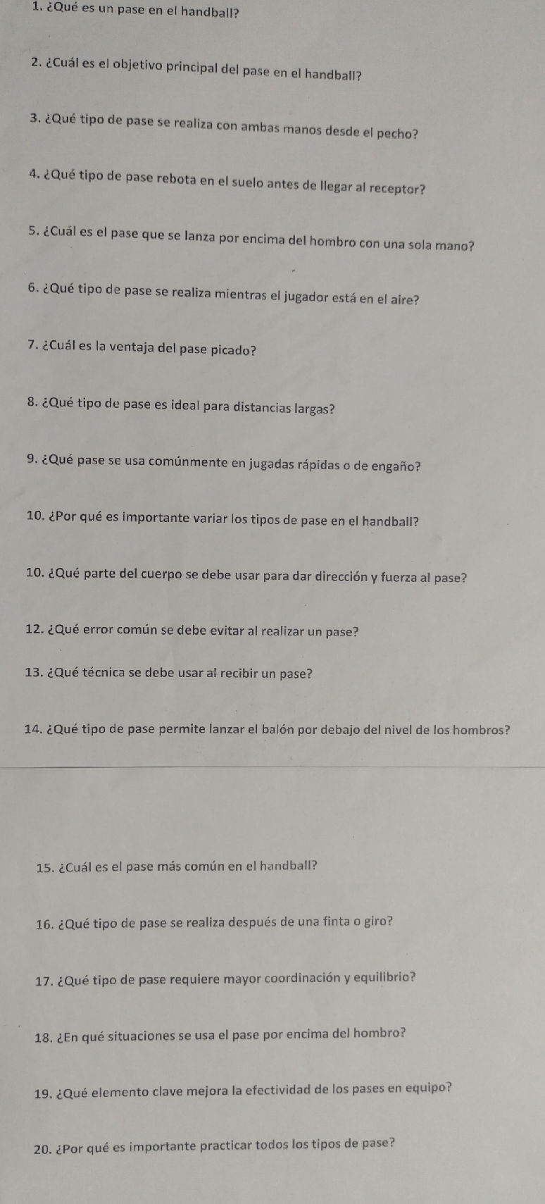 1. ¿Qué es un pase en el handball? 2. ¿Cuál | StudyX
