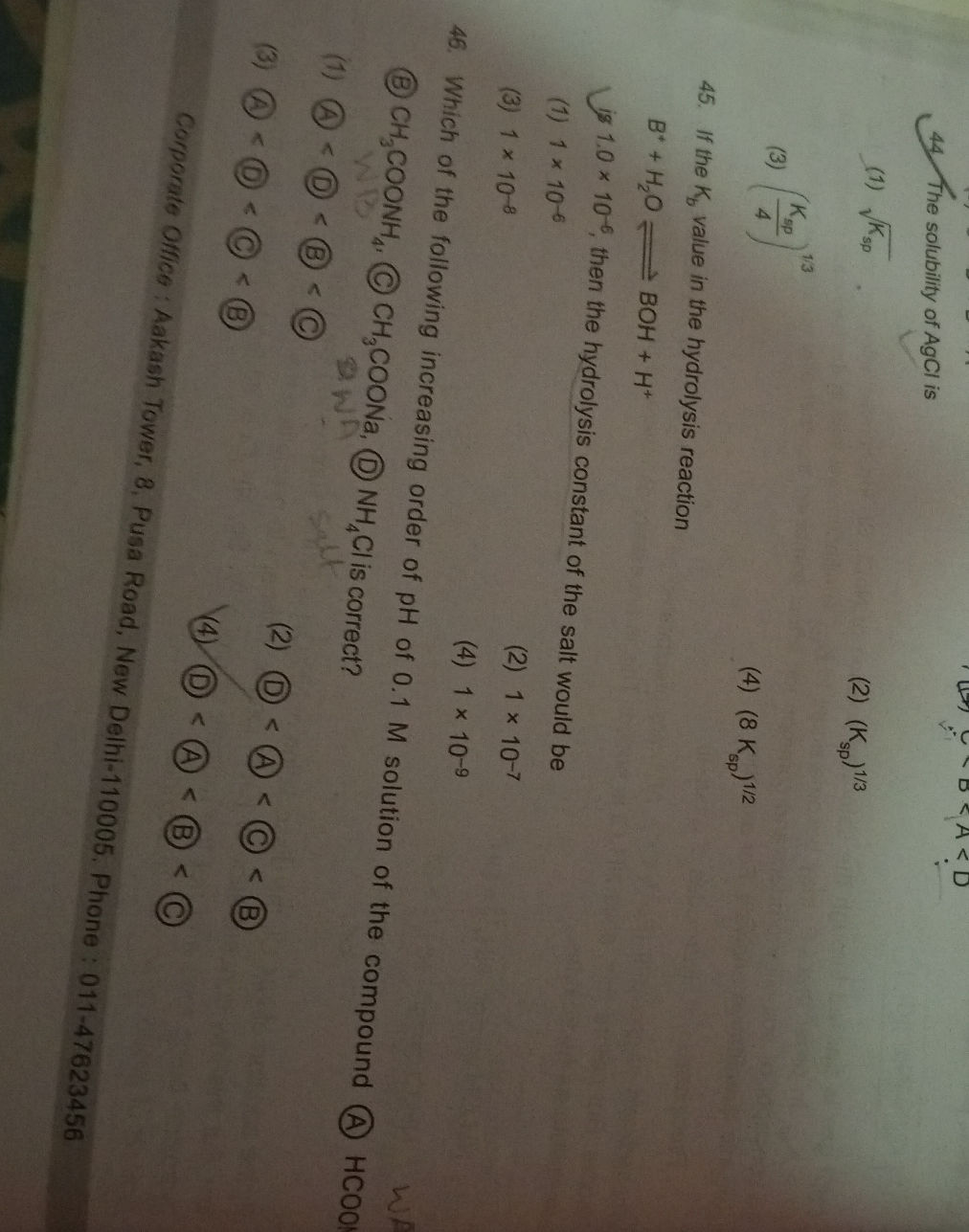 44. The solubility of AgCl is (1) $ | StudyX