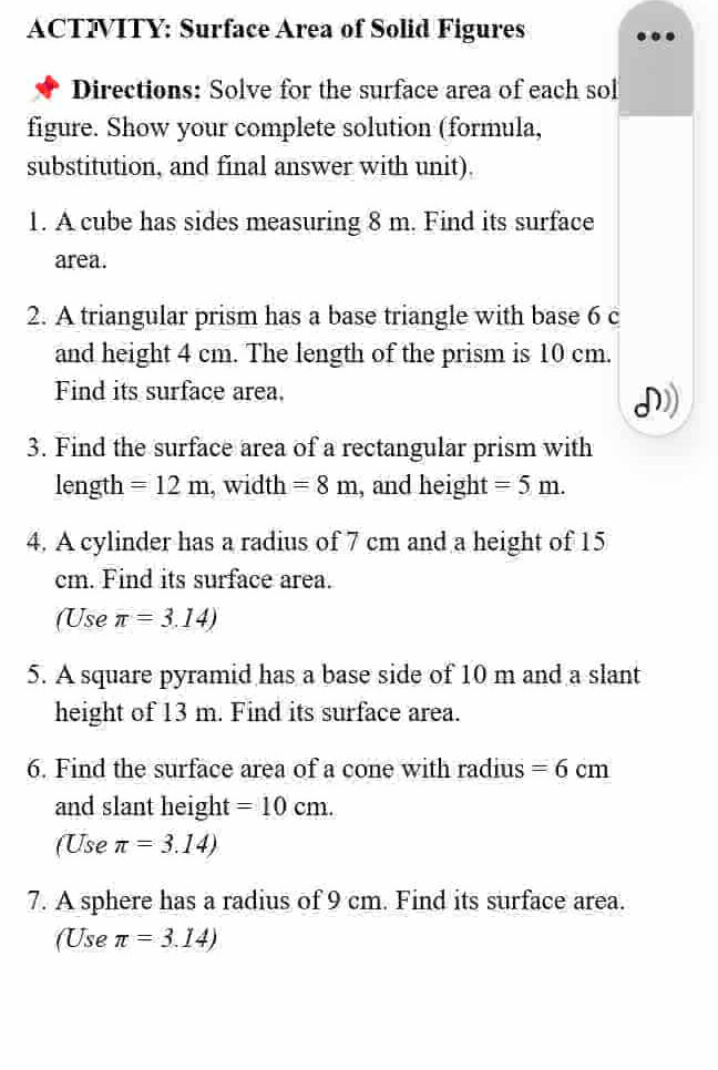 Directions: Solve for the surface area of | StudyX