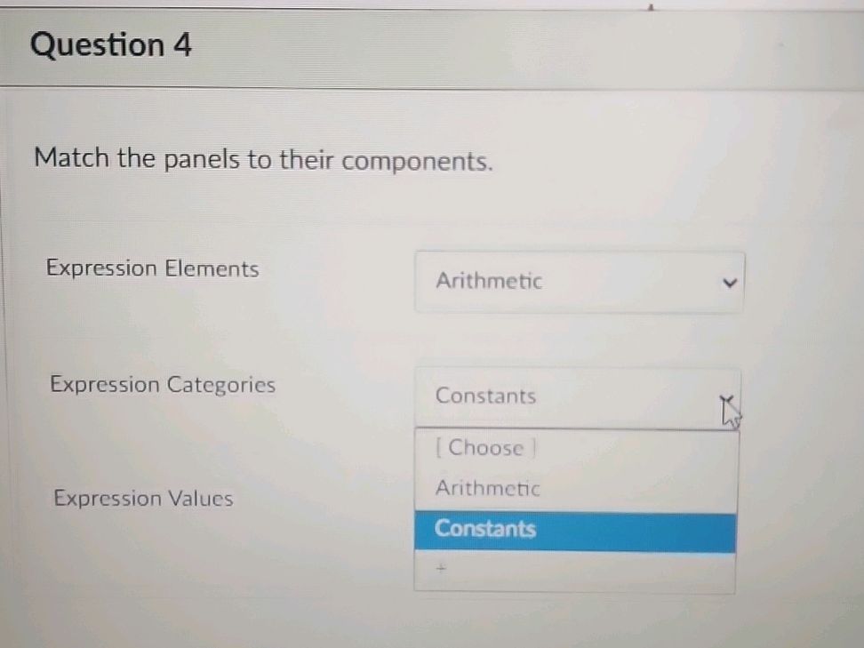 Match the panels to their components. | StudyX