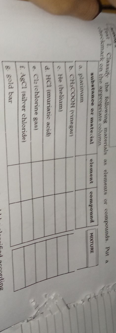 Classify the following materials as elements | StudyX