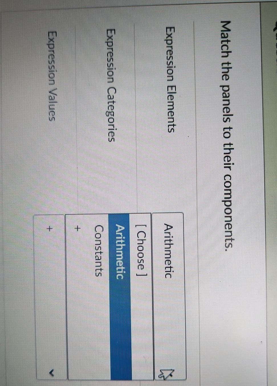 Match the panels to their components. | StudyX