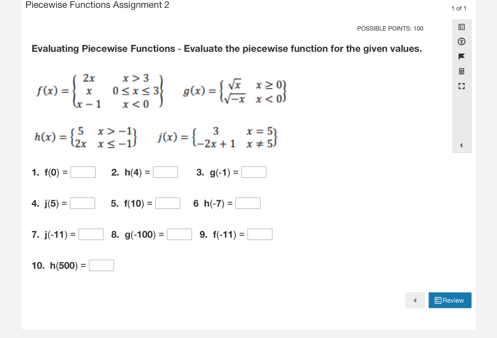 Evaluate the piecewise function for the | StudyX