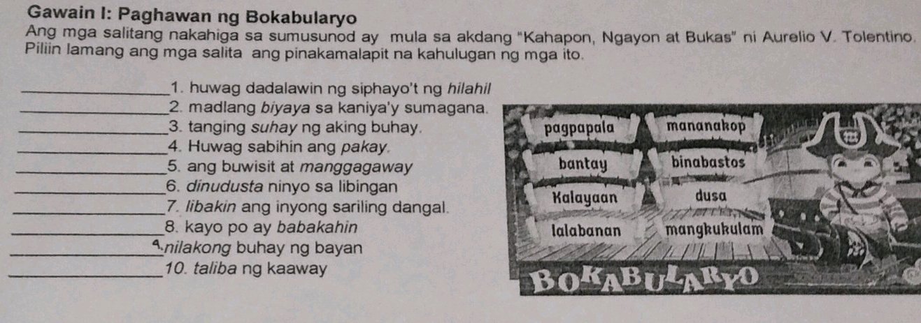 Gawain I: Paghawan ng Bokabularyo Ang mga | StudyX