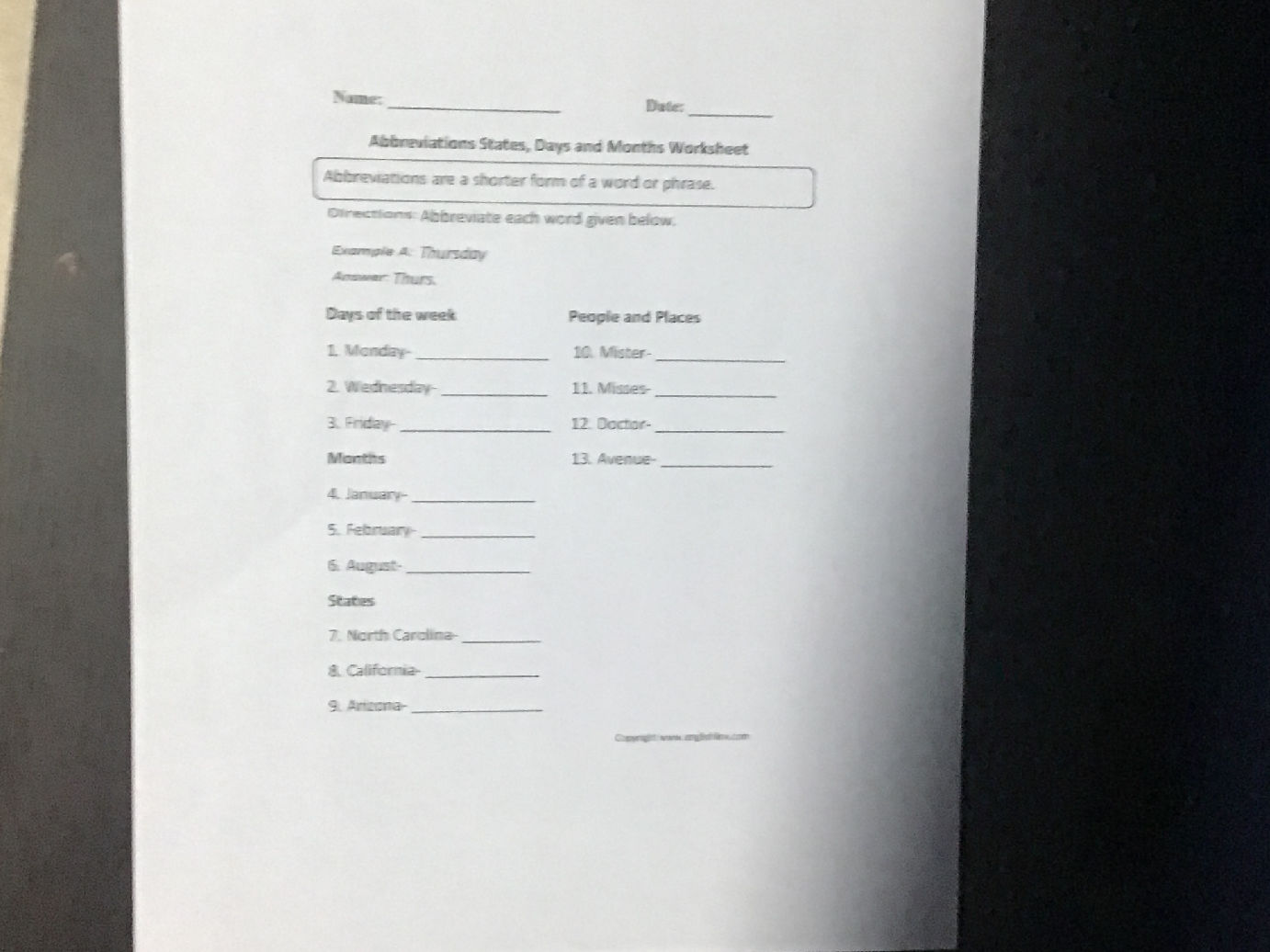 Abbreviations States, Days and Months | StudyX