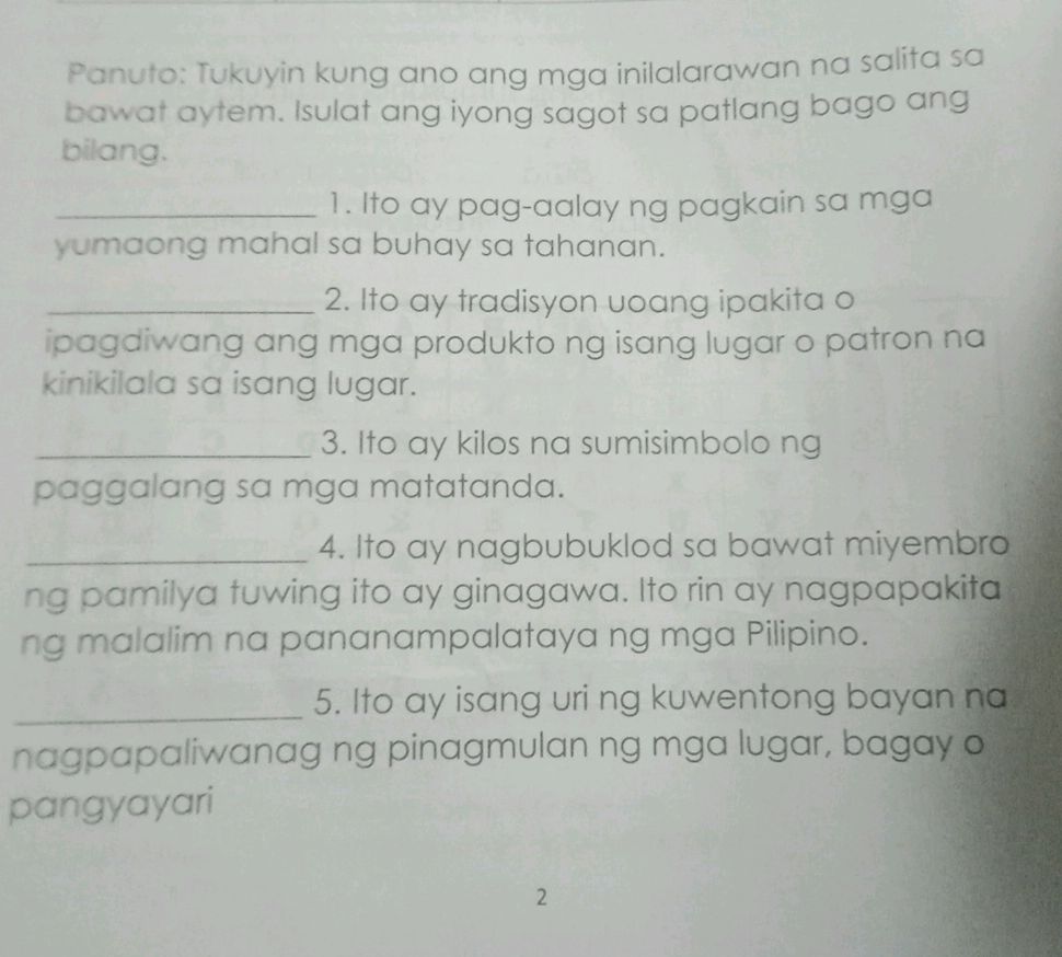 Panuto: Tukuyin kung ano ang mga | StudyX