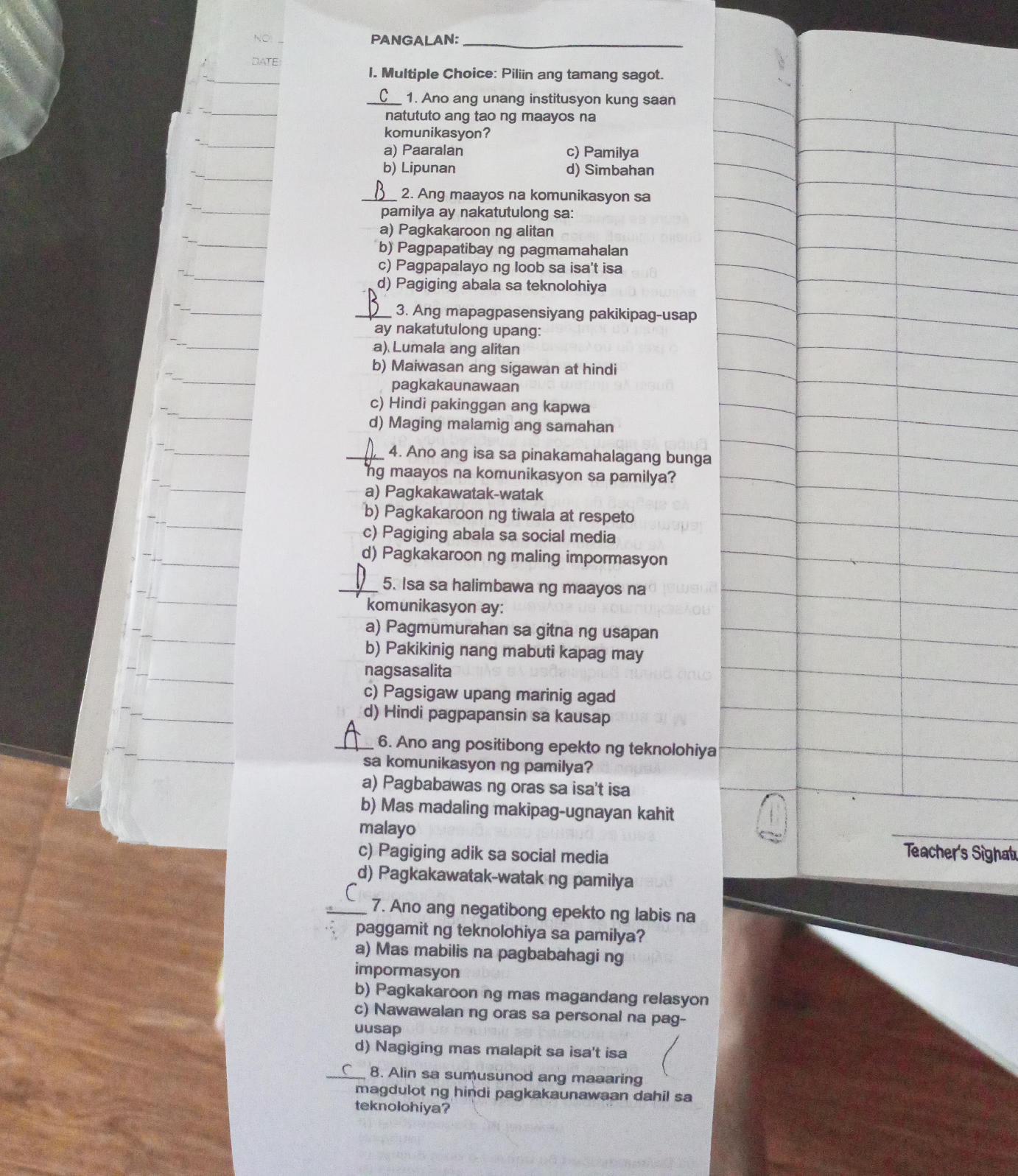 I. Multiple Choice: Piliin ang tamang sagot. | StudyX