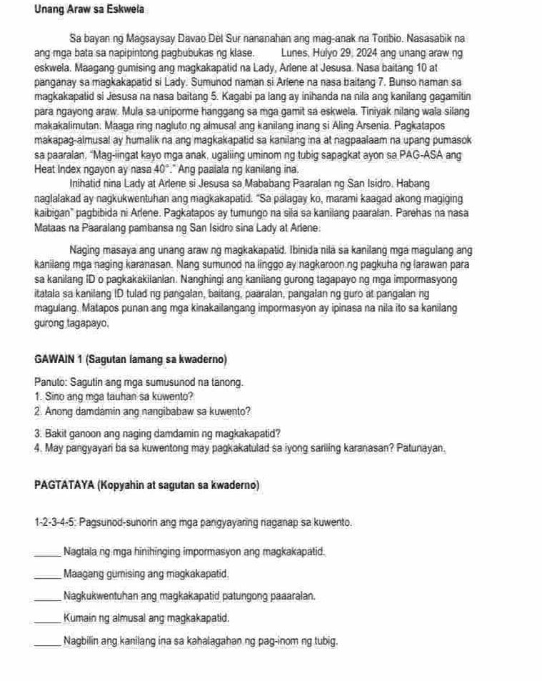 GAWAIN 1 (Sagutan lamang sa kwaderno) | StudyX