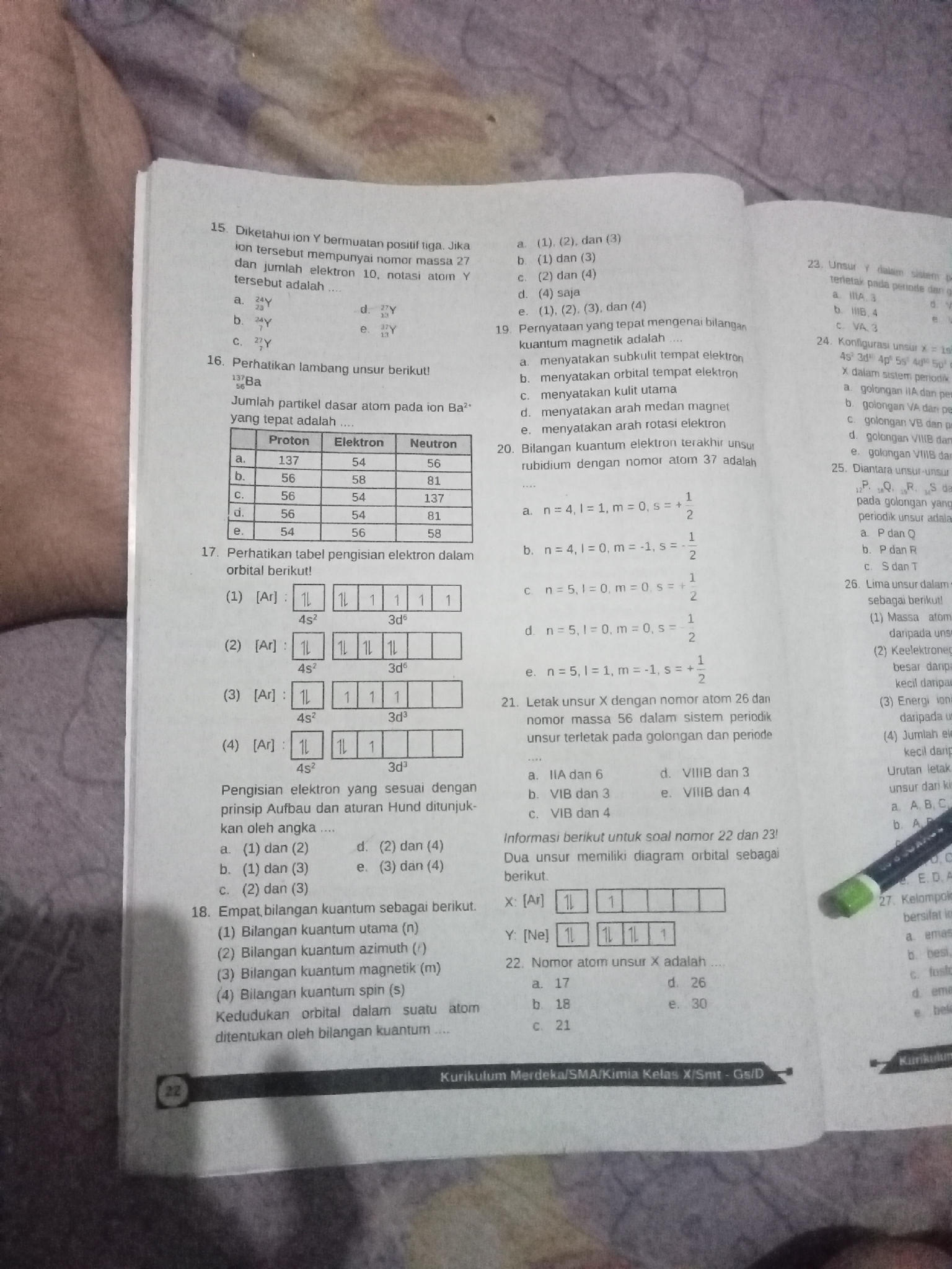 Perhatikan tabel pengisian elektron dalam | StudyX