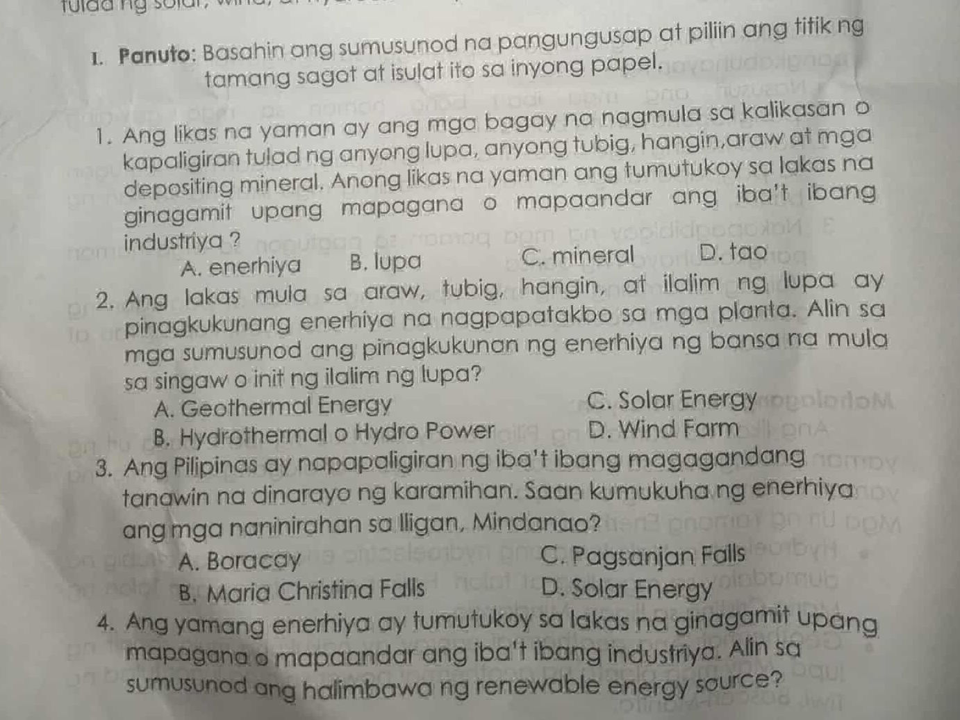 1. Ang likas na yaman ay ang mga bagay na | StudyX