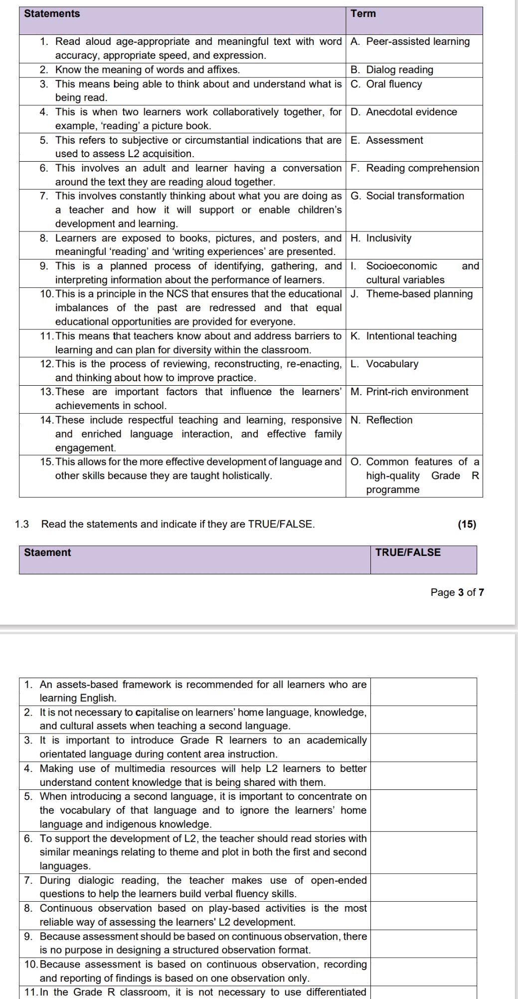 Statements 1. Read aloud age-appropriate | StudyX