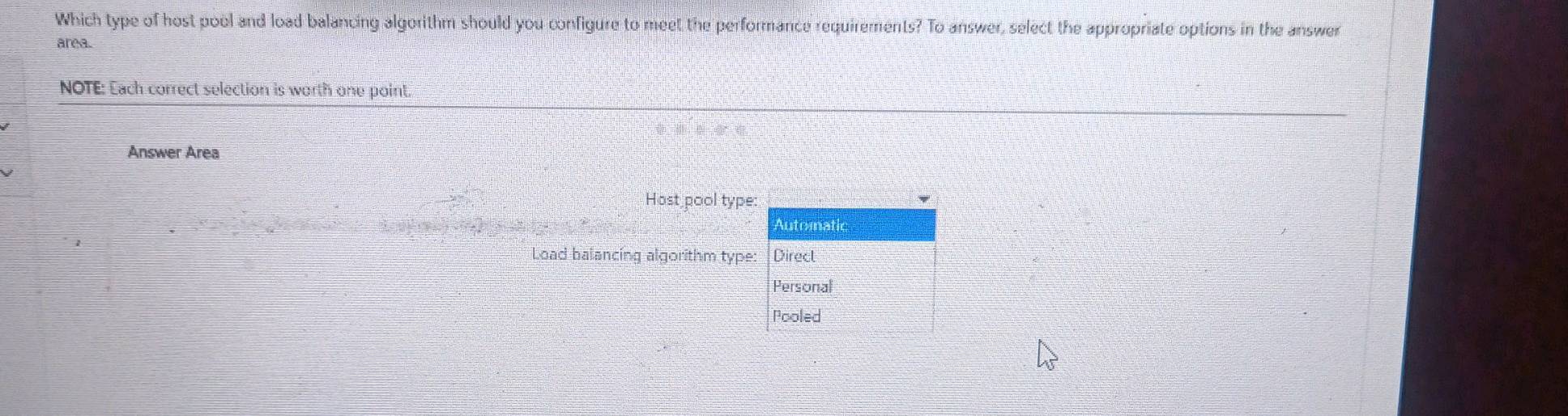Which type of host pool and load balancing | StudyX