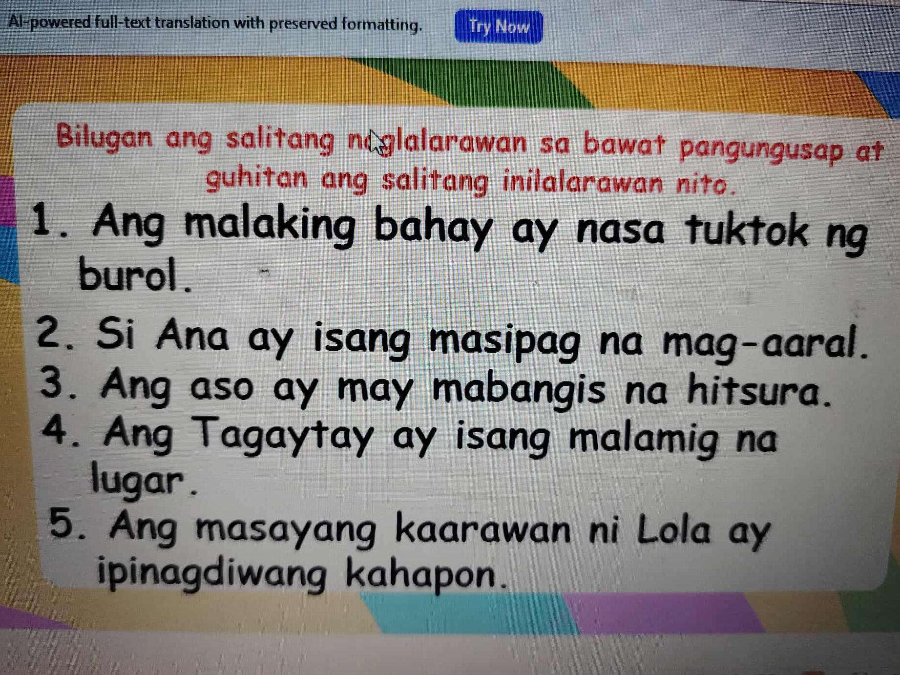 Bilugan ang salitang naglalarawan sa bawat | StudyX