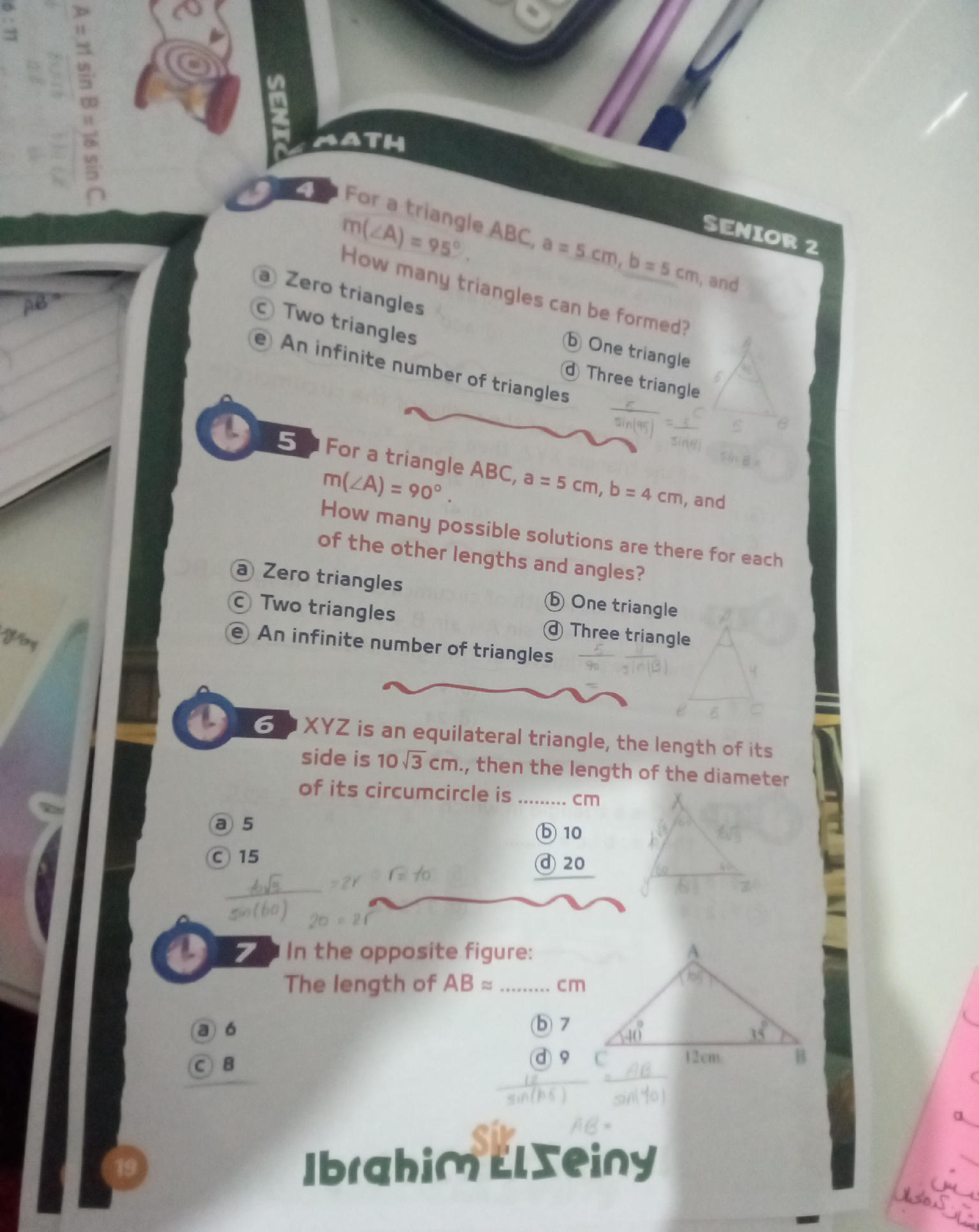 For a triangle ABC, a = 5 cm, b = 5 cm, and | StudyX