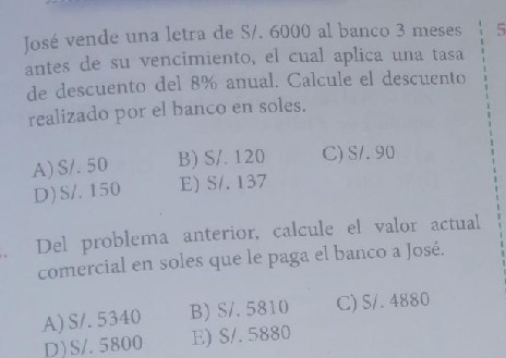 José vende una letra de S/. 6000 al banco 3 | StudyX