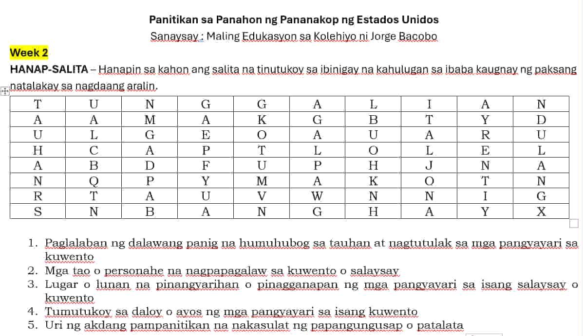 Week 2 HANAP-SALITA - Hanapin sa kahon ang | StudyX