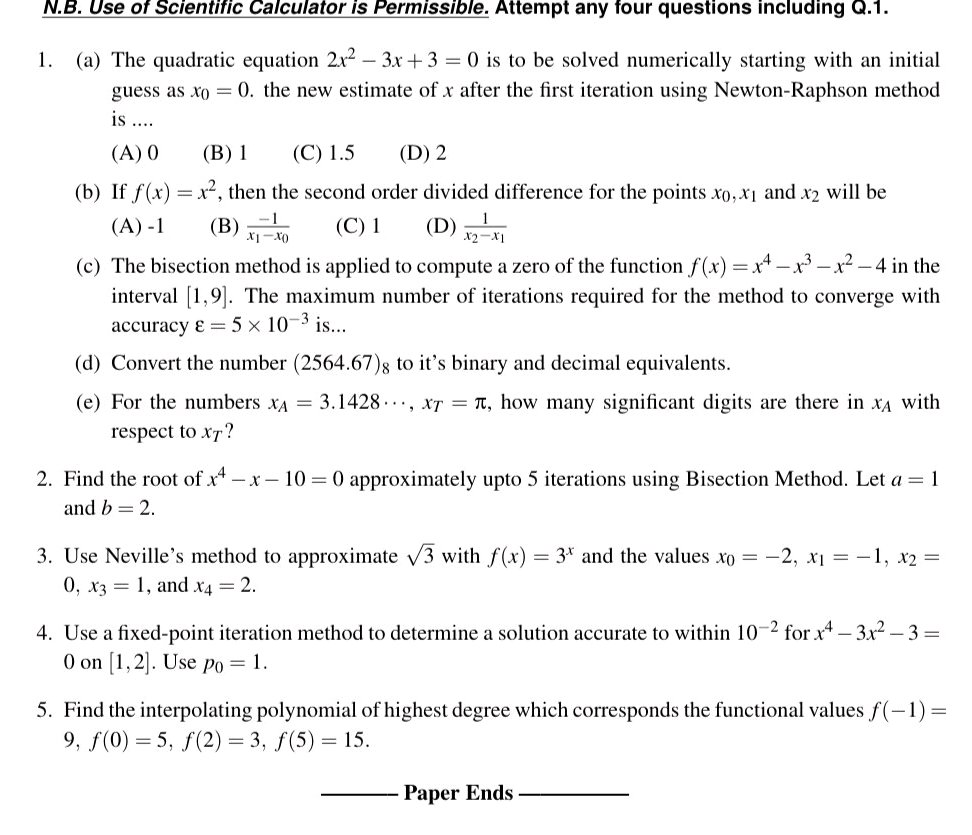 1. (a) The quadratic equation $2x^2 - 3x + 3 | StudyX