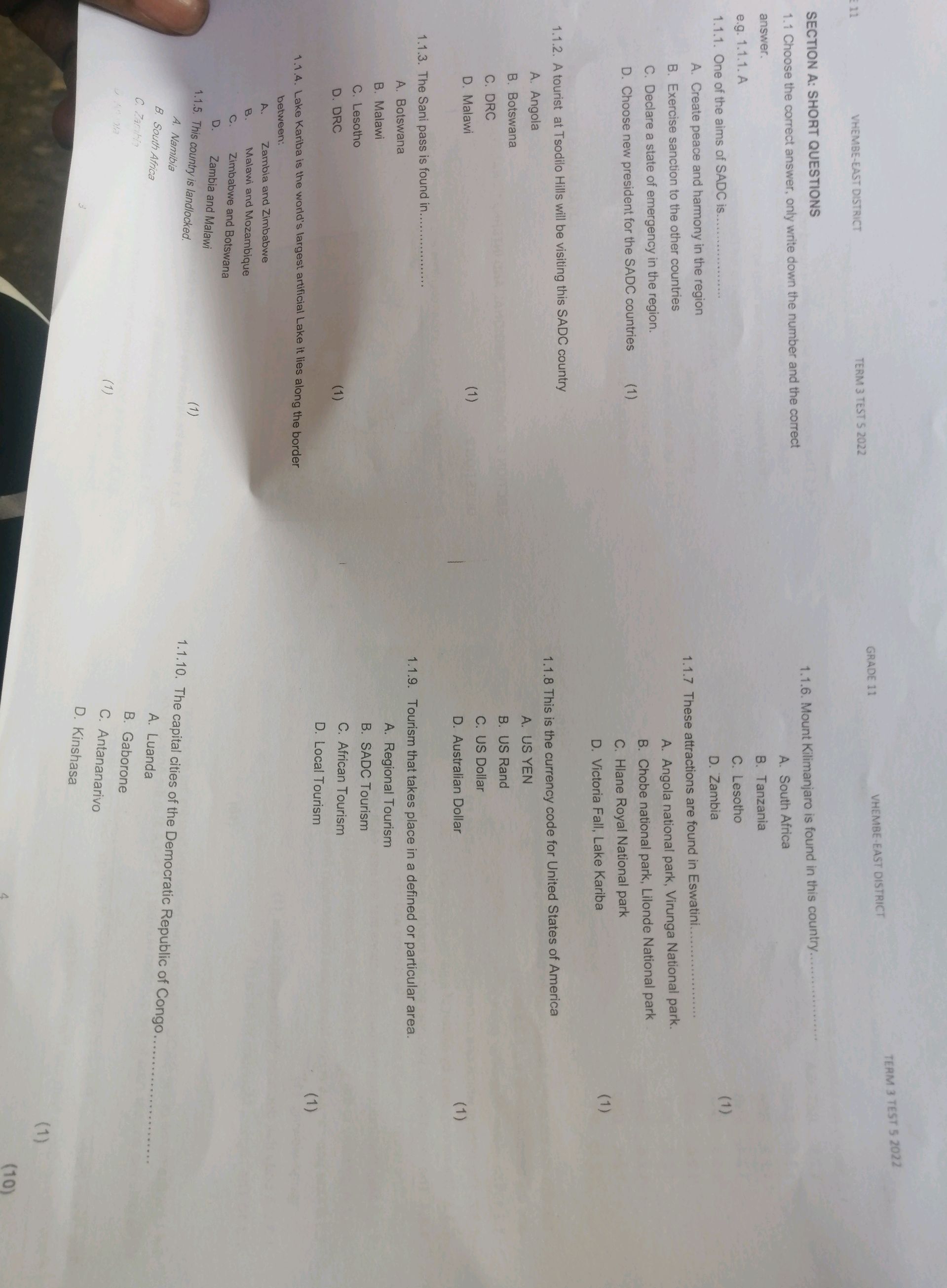 1.1 Choose the correct answer, only write | StudyX