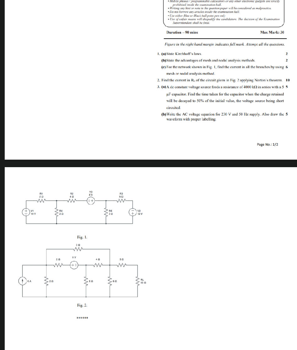 1. (a) State Kirchhoff's laws. 2 (b) State | StudyX