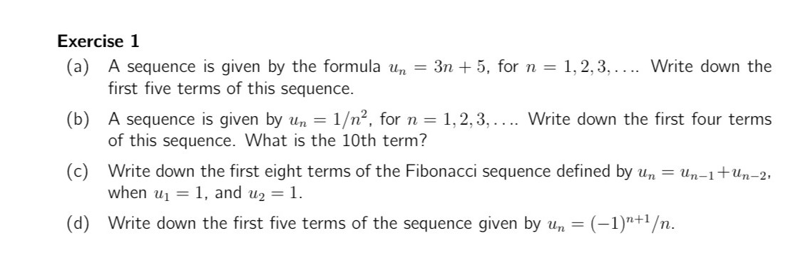 (a) A sequence is given by the formula $u_n | StudyX