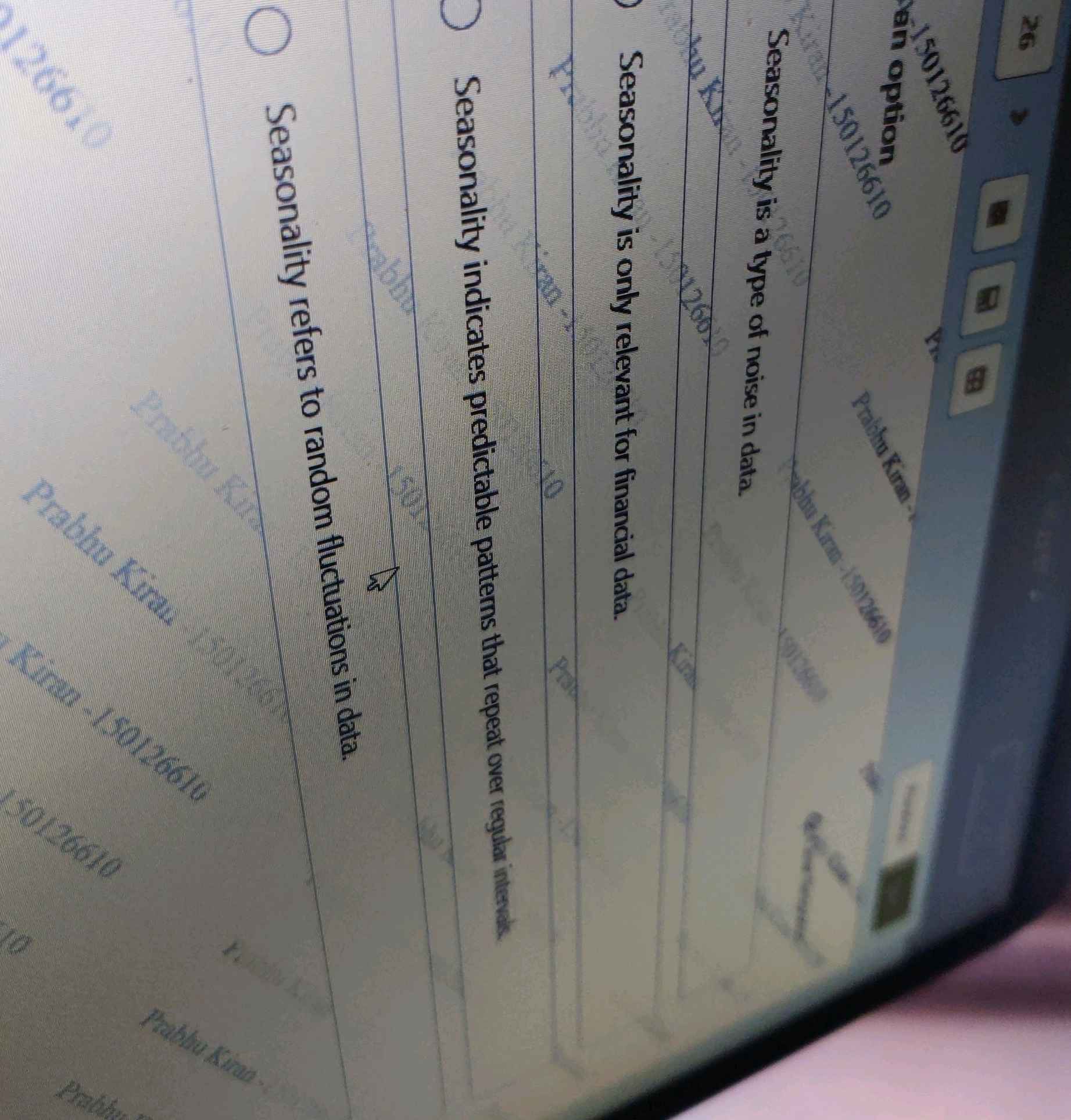 Interpret the significance of seasonality in | StudyX