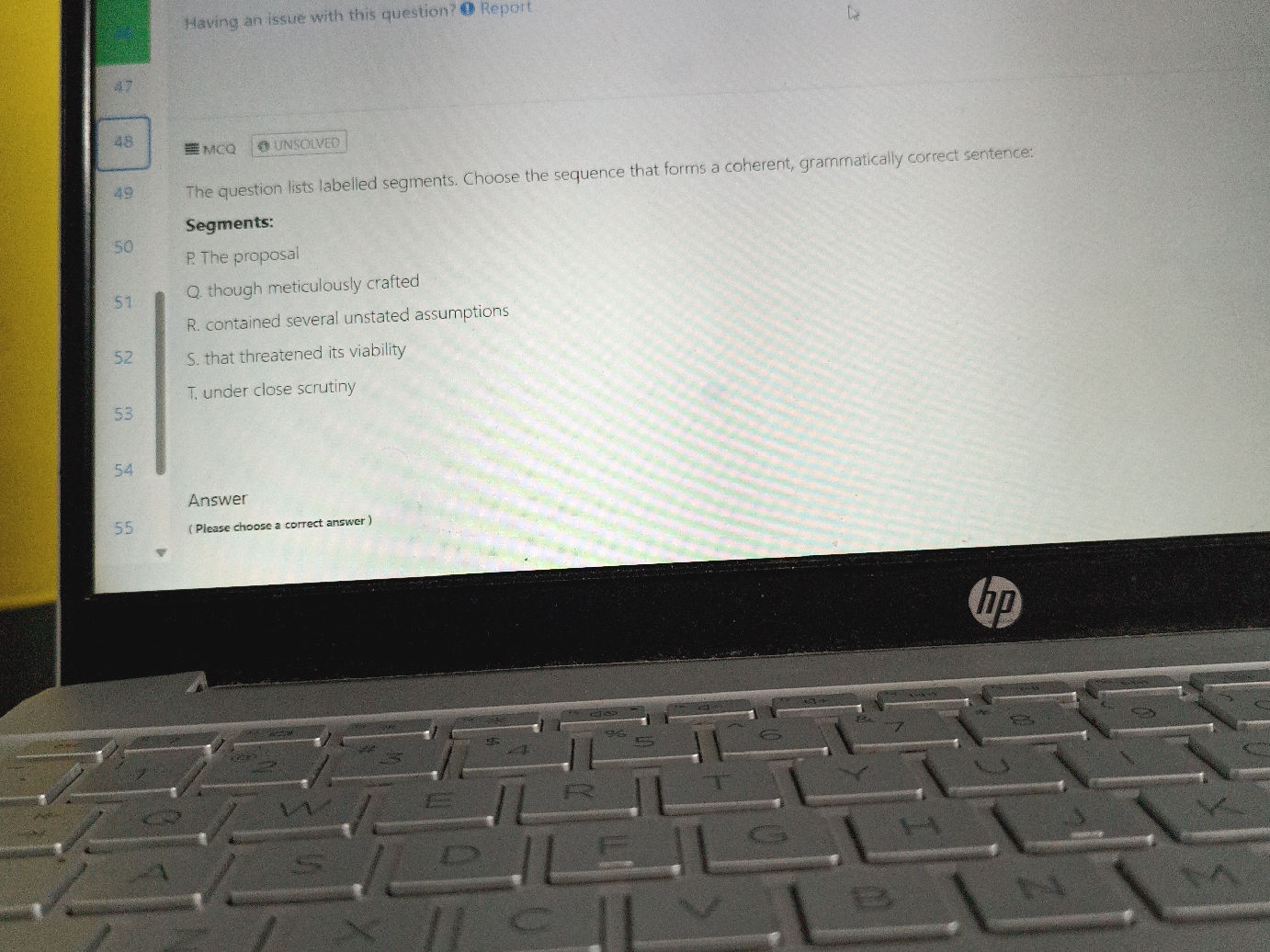 The question lists labelled segments. Choose | StudyX