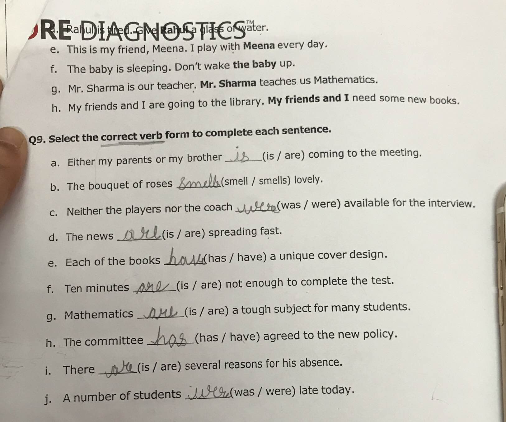 Q9. Select the correct verb form to complete | StudyX