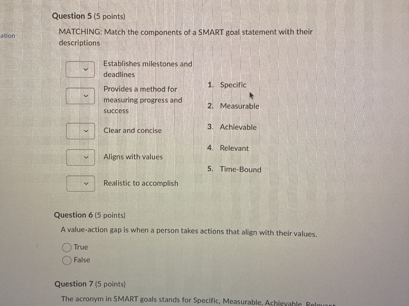 MATCHING: Match the components of a SMART | StudyX