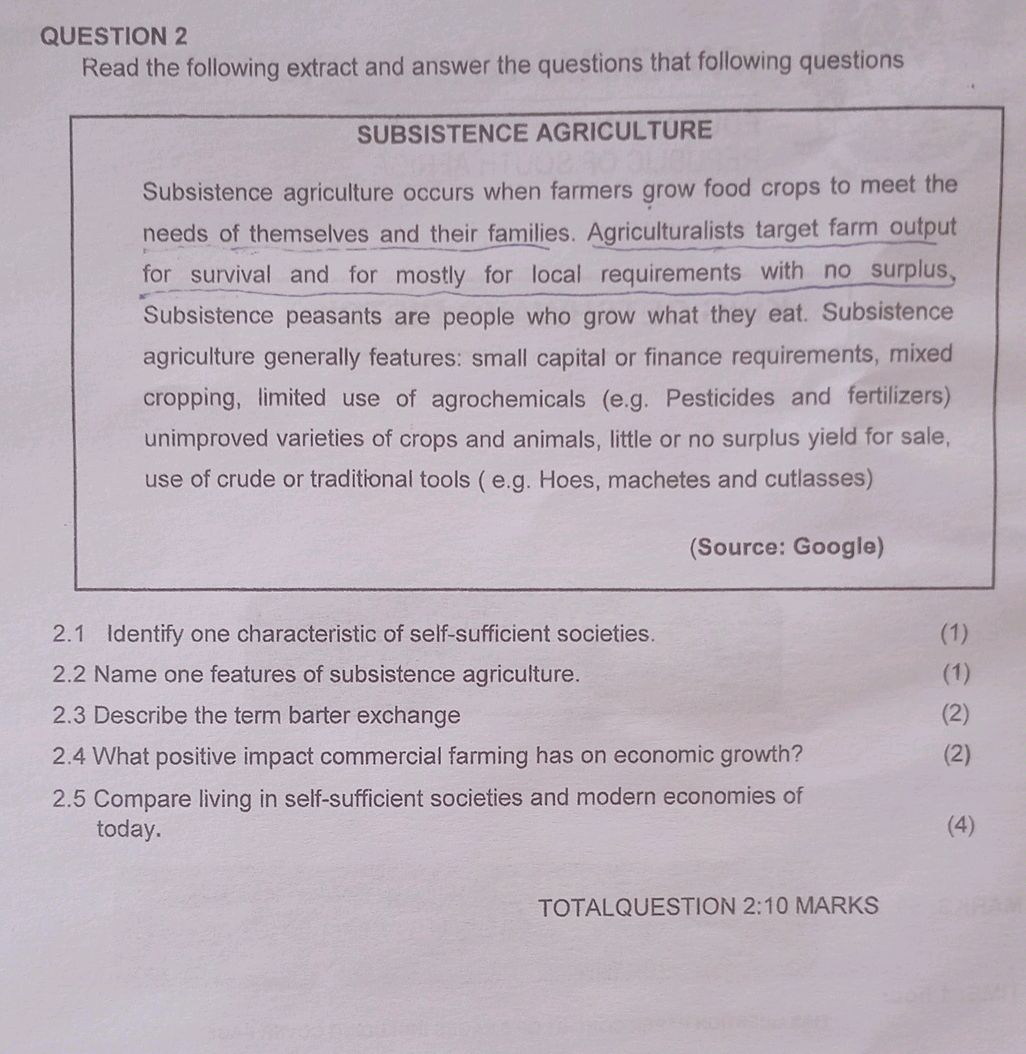 SUBSISTENCE AGRICULTURE Subsistence | StudyX