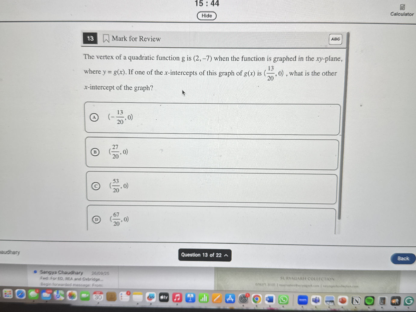 The vertex of a quadratic function g is | StudyX