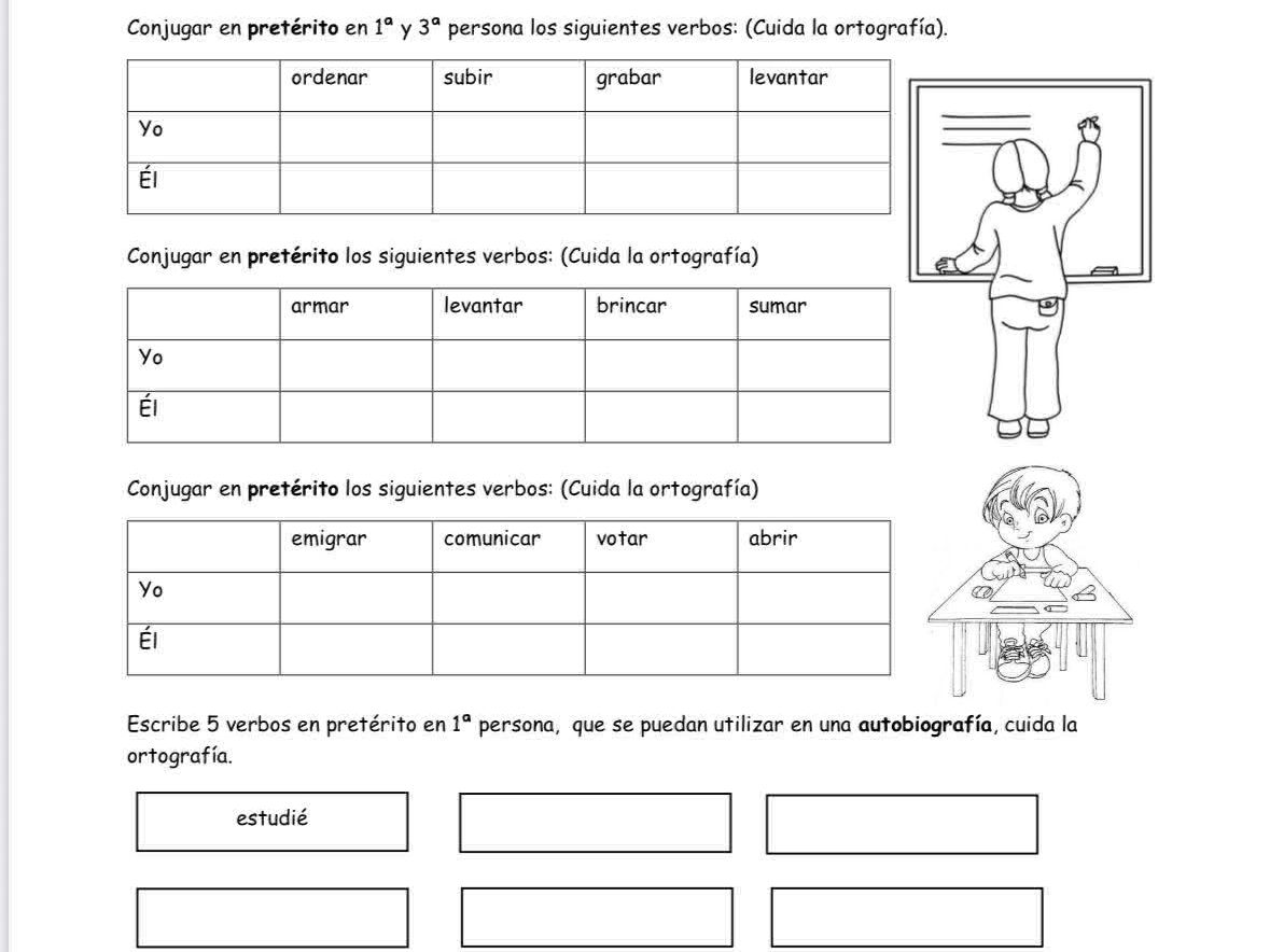Conjugar en pretérito en 1º y 3ª persona los | StudyX
