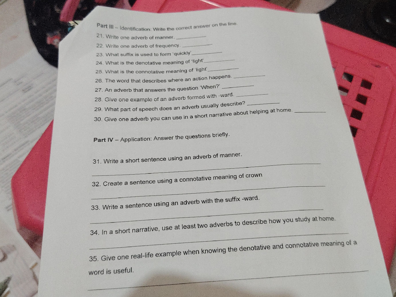 31. Write a short sentence using an adverb | StudyX