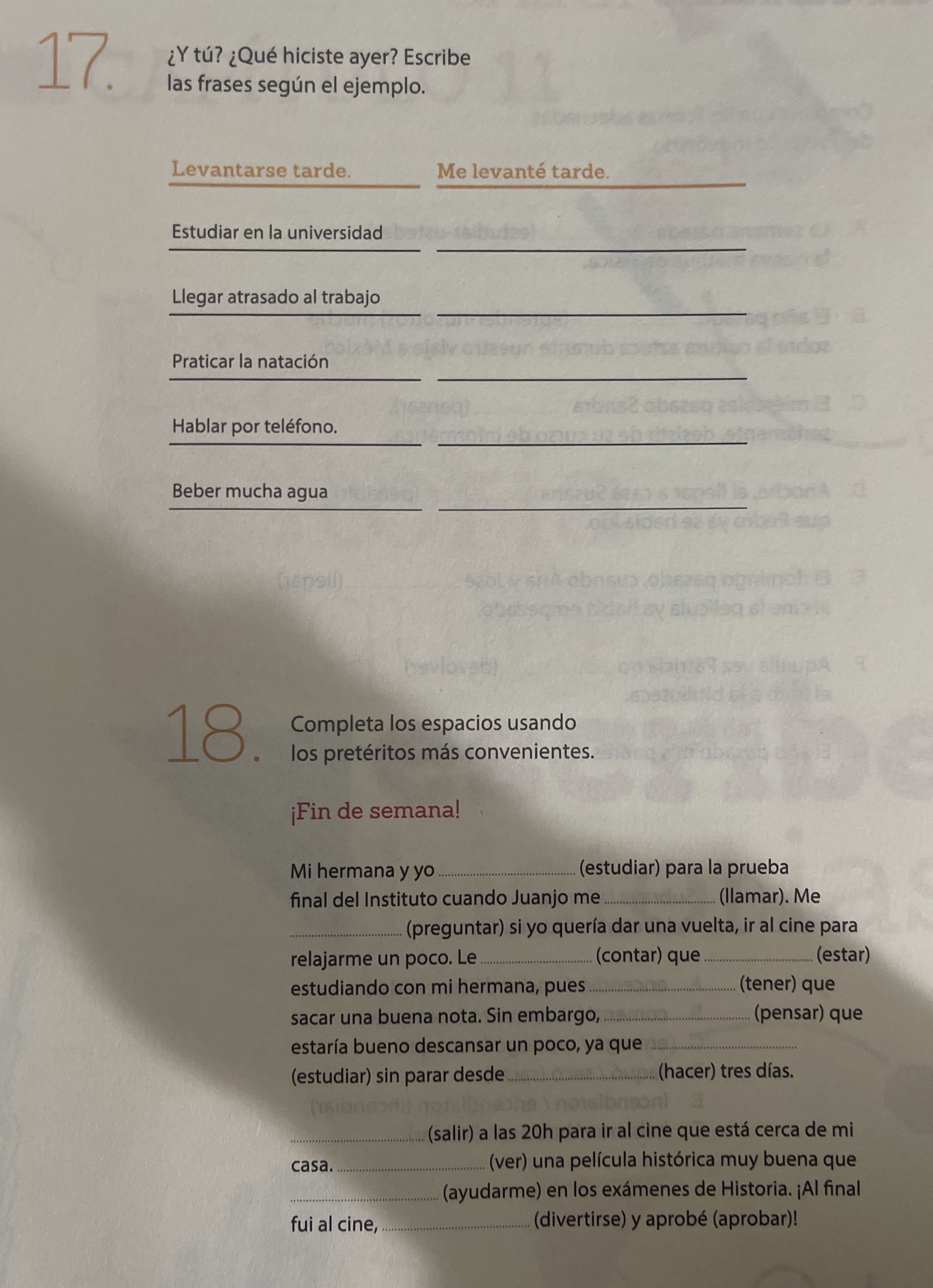 17. ¿Y tú? ¿Qué hiciste ayer? Escribe las | StudyX