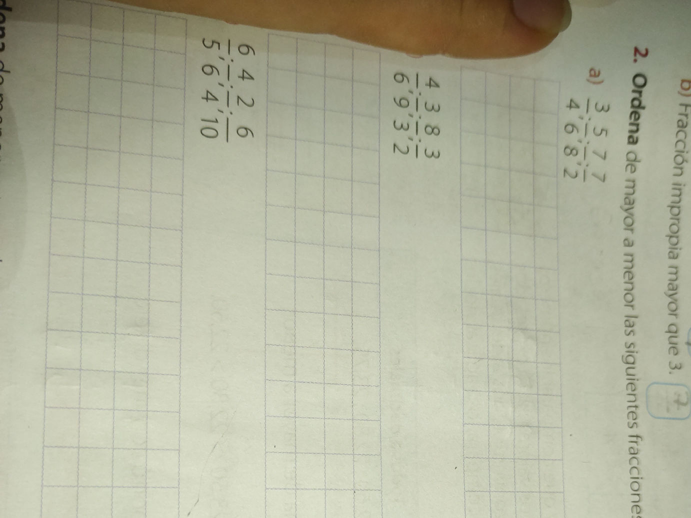 b) Fracción impropia mayor que 3. 2. | StudyX