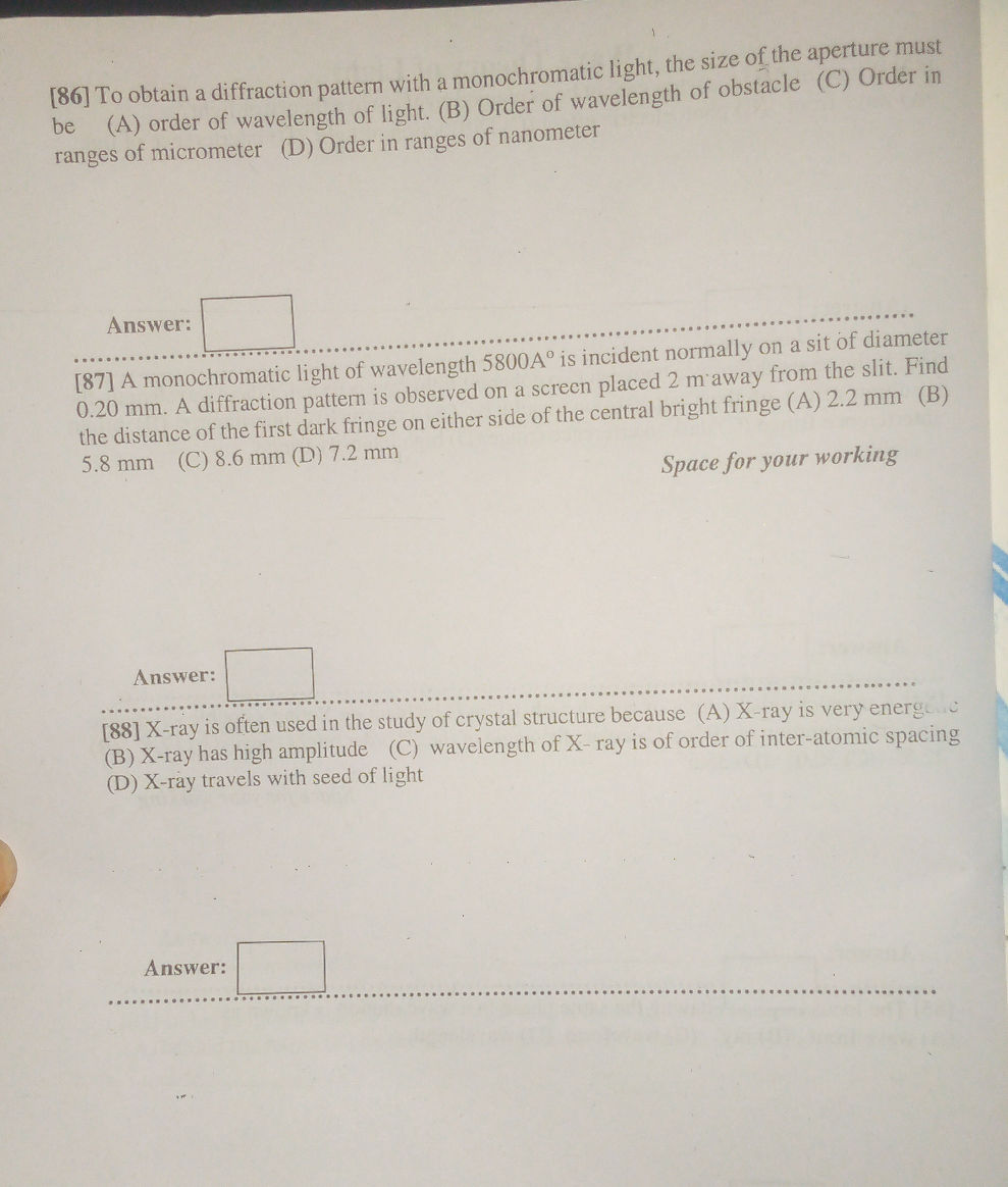To obtain a diffraction pattern with a | StudyX