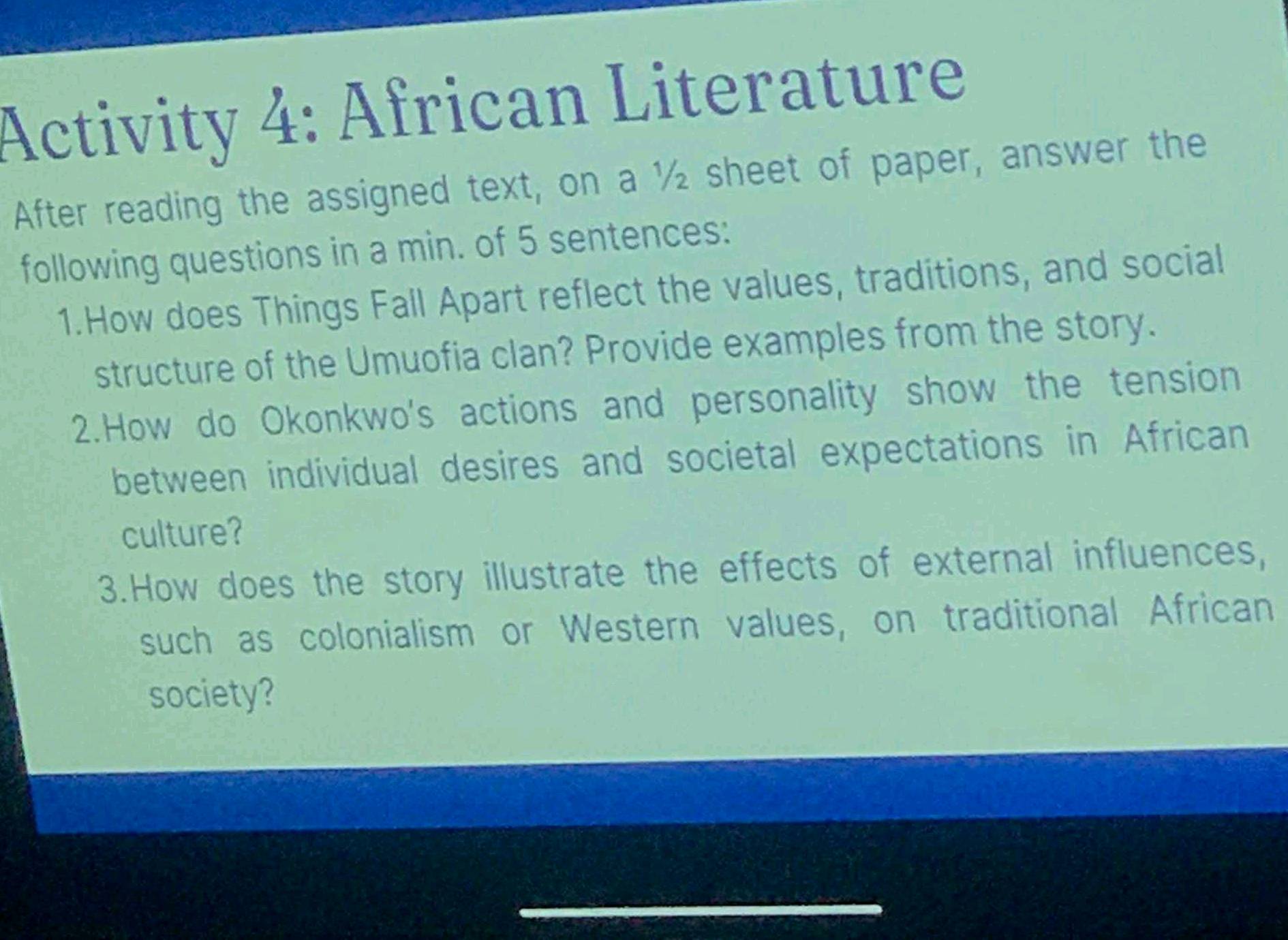 1. How does Things Fall Apart reflect the | StudyX