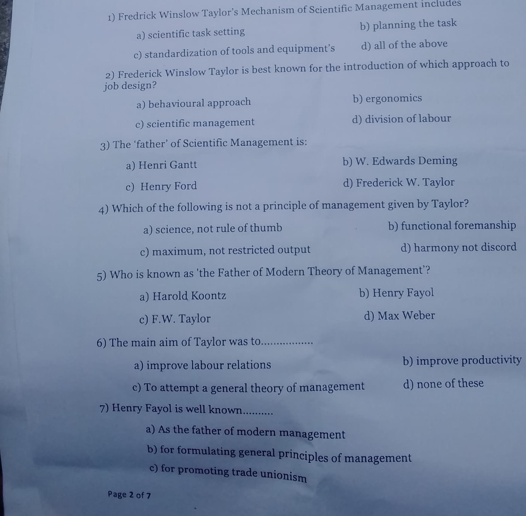 1) Fredrick Winslow Taylor's Mechanism of | StudyX