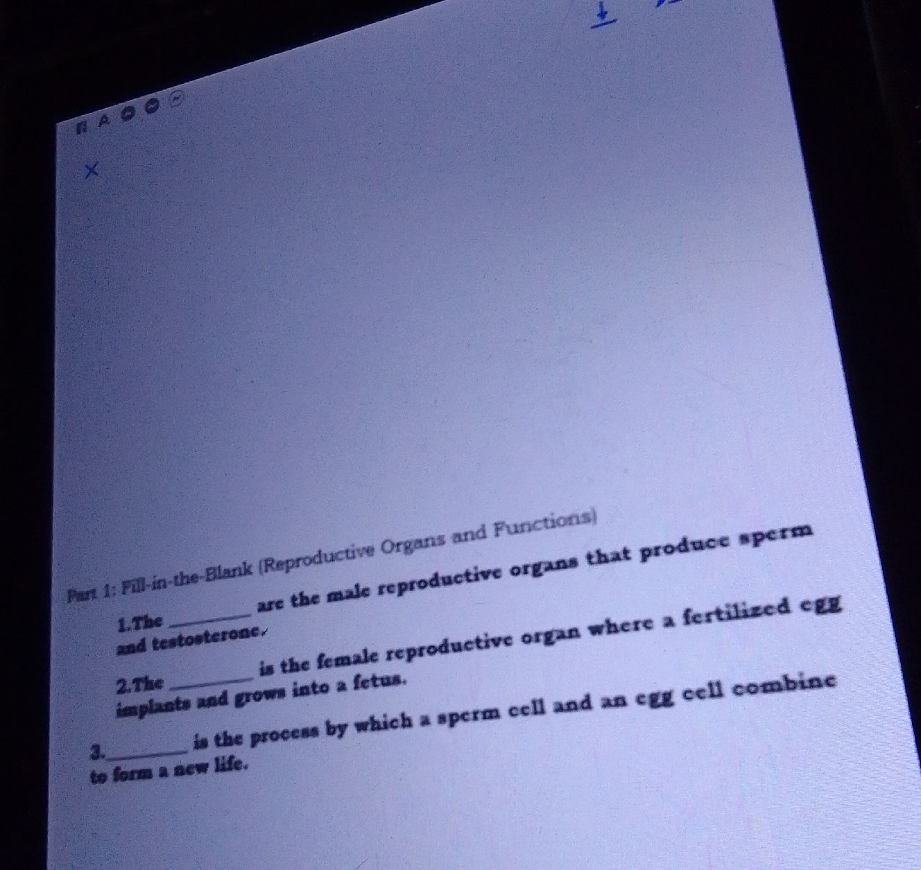 Part 1: Fill-in-the-Blank (Reproductive | StudyX