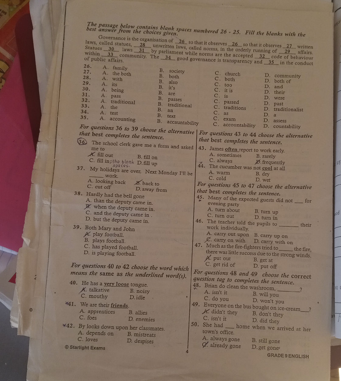The passage below contains blank spaces | StudyX