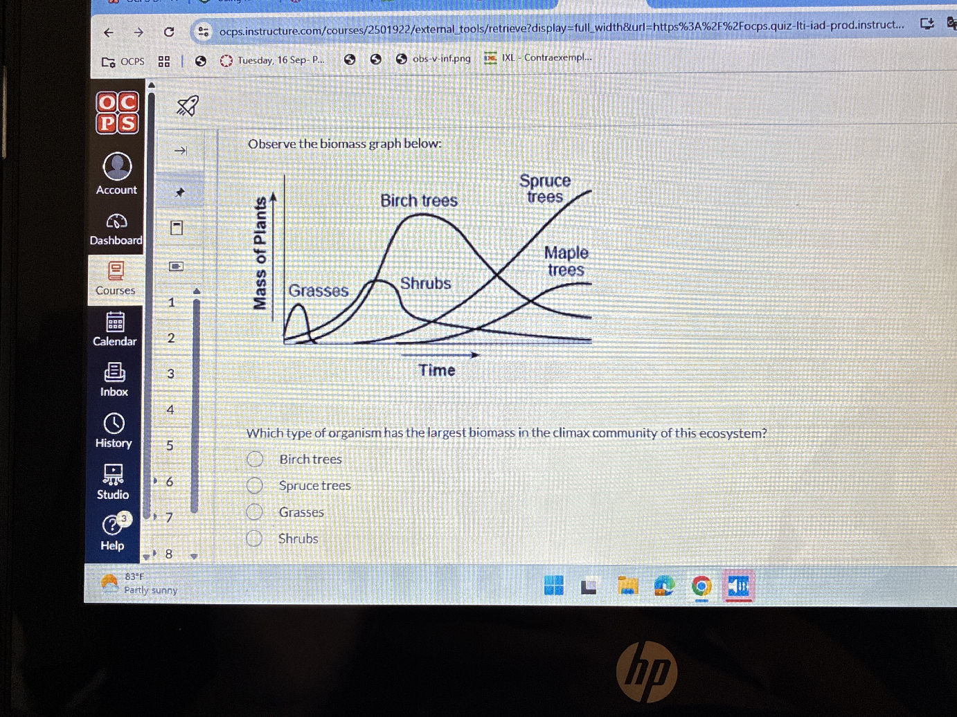 Observe the biomass graph below: [Graph of | StudyX