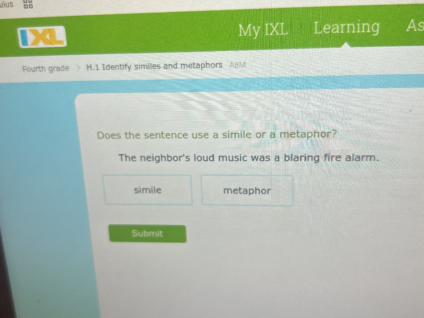 Does the sentence use a simile or a | StudyX