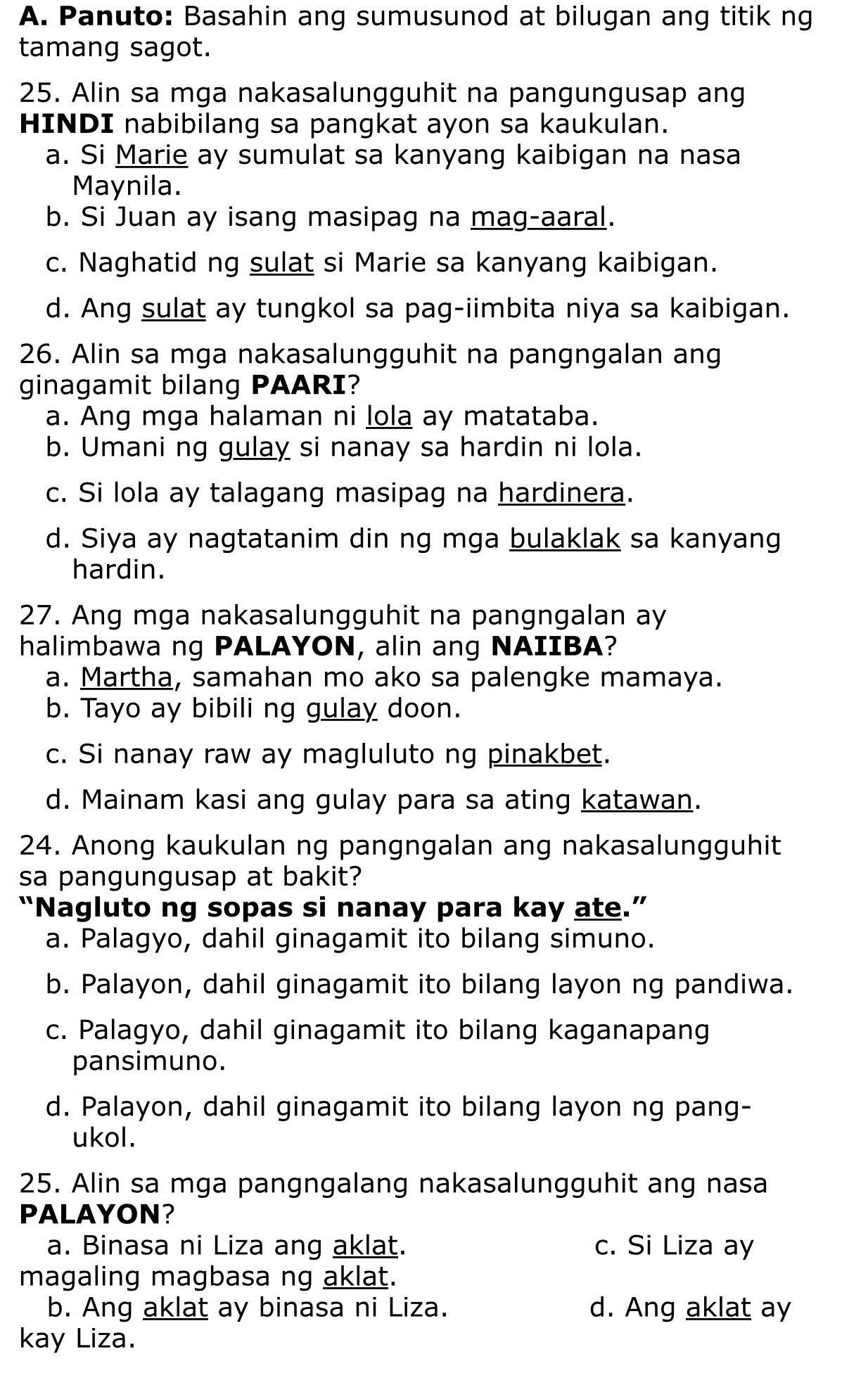 25. Alin sa mga nakasalungguhit na | StudyX