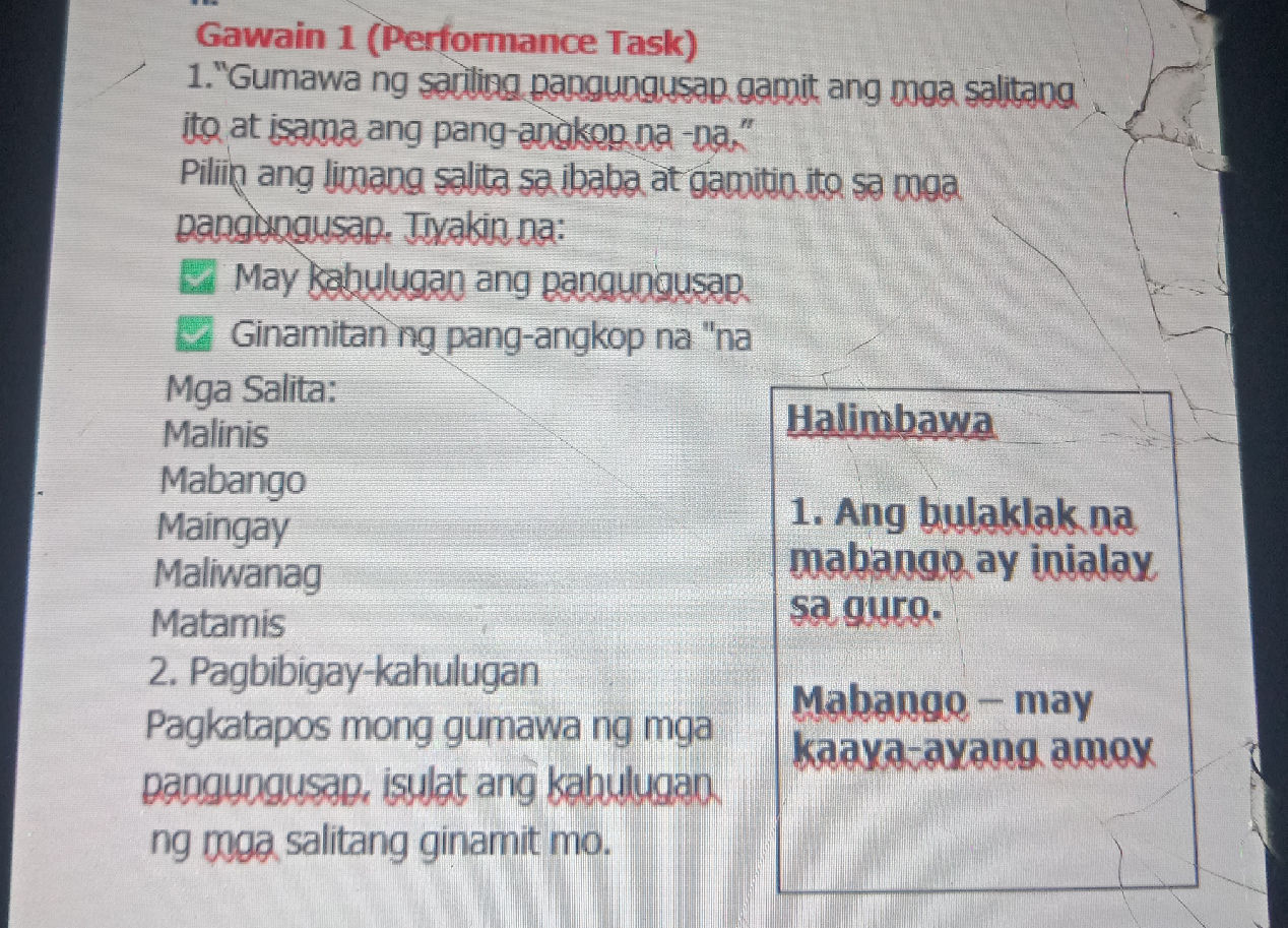 Gawain 1 (Performance Task) 1. Gumawa ng | StudyX