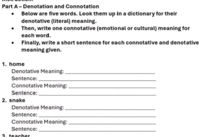 Part A-Denotation and Connotation Below are | StudyX