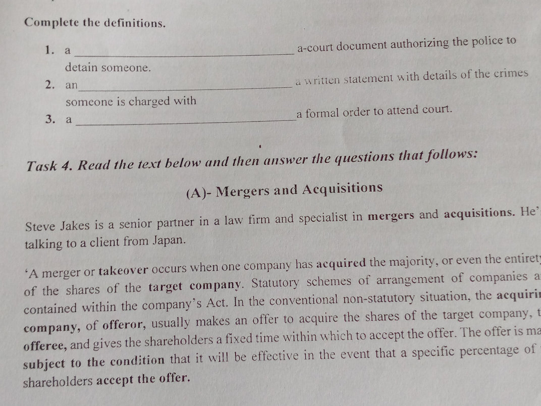 Complete the definitions. 1. a __________ | StudyX
